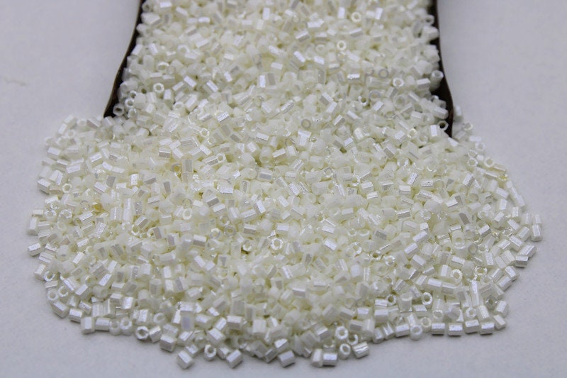 15/0 Czech 2 Cut, Off-White Luster, Hex Glass Seed Beads, 10/20/50/100 ...